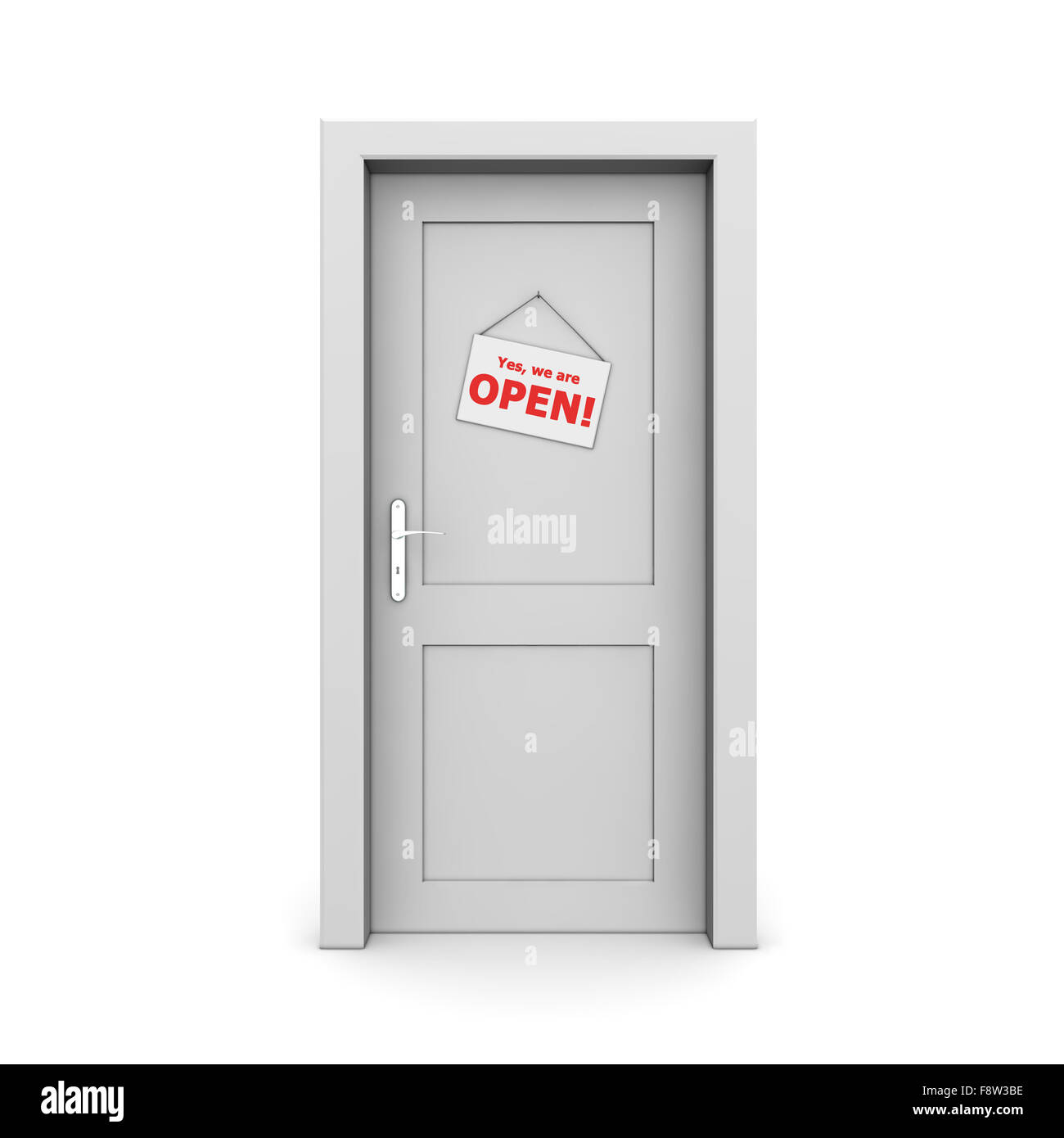 Closed Grey Door With Door Sign "Open Stock Photo - Alamy