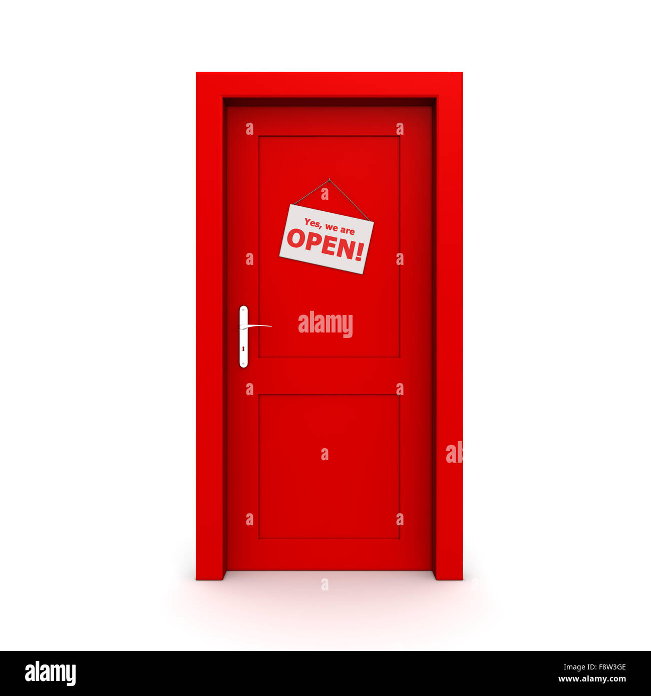 Closed Red Door With Door Sign Stock Photo - Alamy