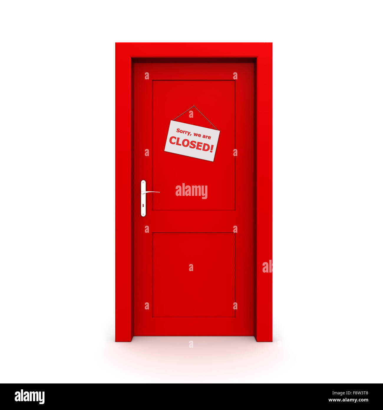 Closed Red Door With Door Sign Stock Photo - Alamy