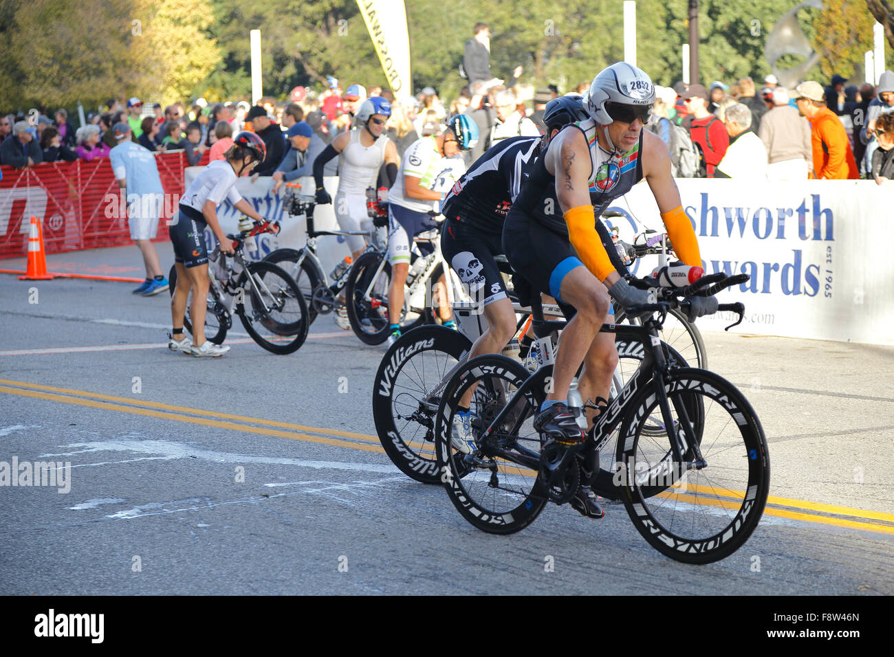Bicyclists on bikes racing in the Ironman Triathlon Stock Photo - Alamy