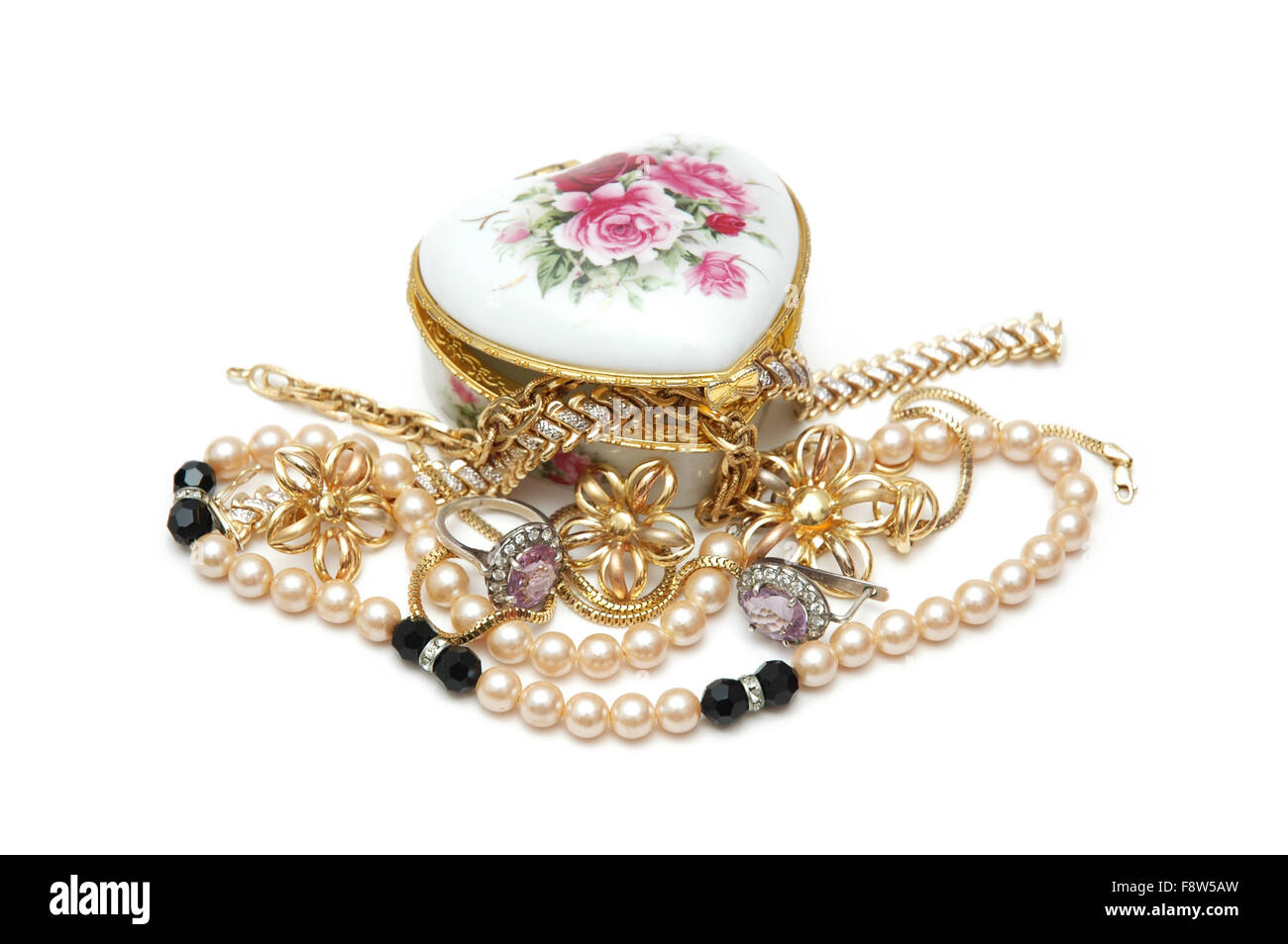 Various jewellery isolated on white Stock Photo - Alamy