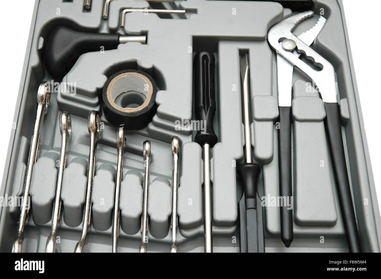 Toolkit with various tools isolated on white Stock Photo - Alamy