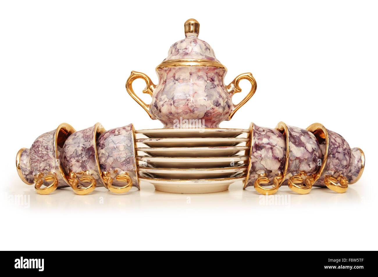 Tea set with six cups isolated on white Stock Photo - Alamy
