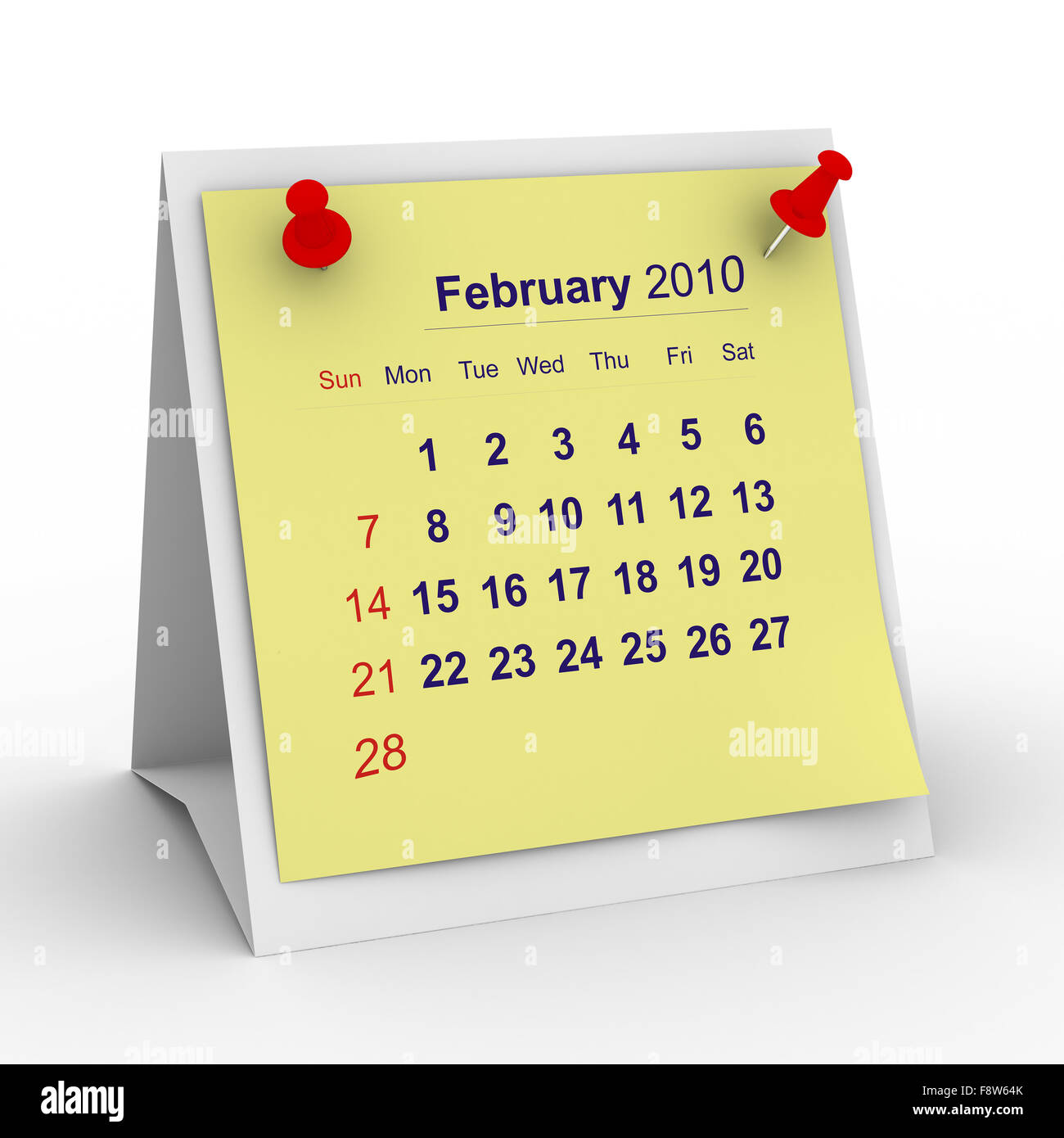 2010 year calendar. February. Isolated 3D image Stock Photo - Alamy