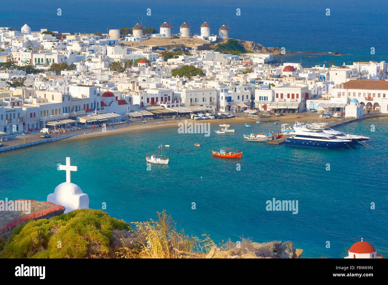 Aerial view of Mykonos Old Town, Chora - Mykonos Island, Greece Stock ...