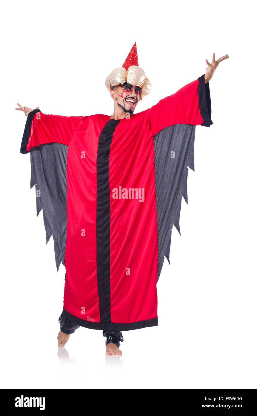 Wizard in red costume isolated on white Stock Photo - Alamy