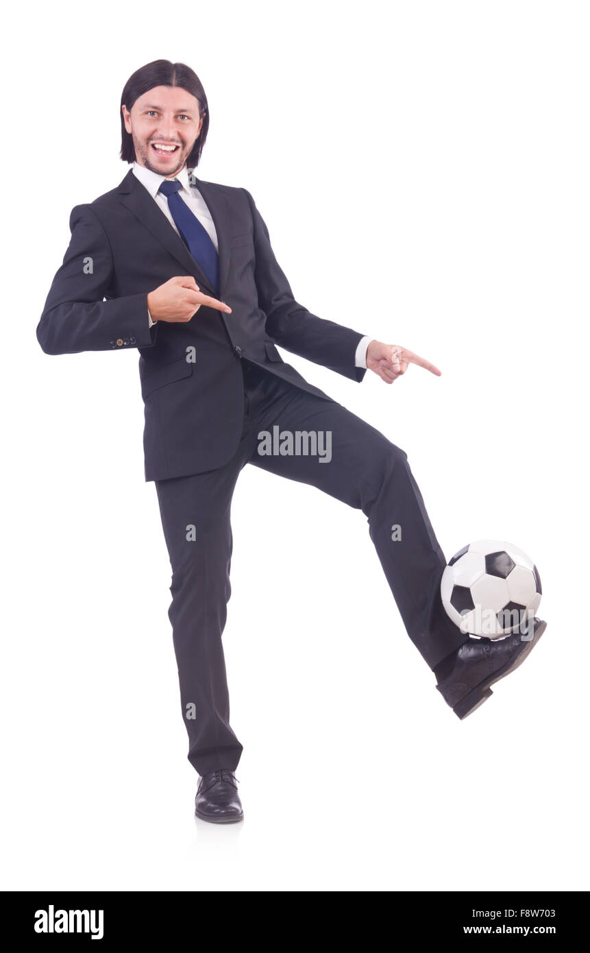 Man with football isolated on white Stock Photo - Alamy