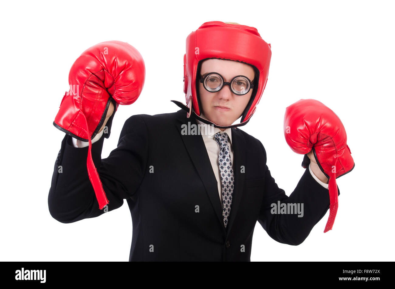 Young businessman boxer isolated on white Stock Photo - Alamy