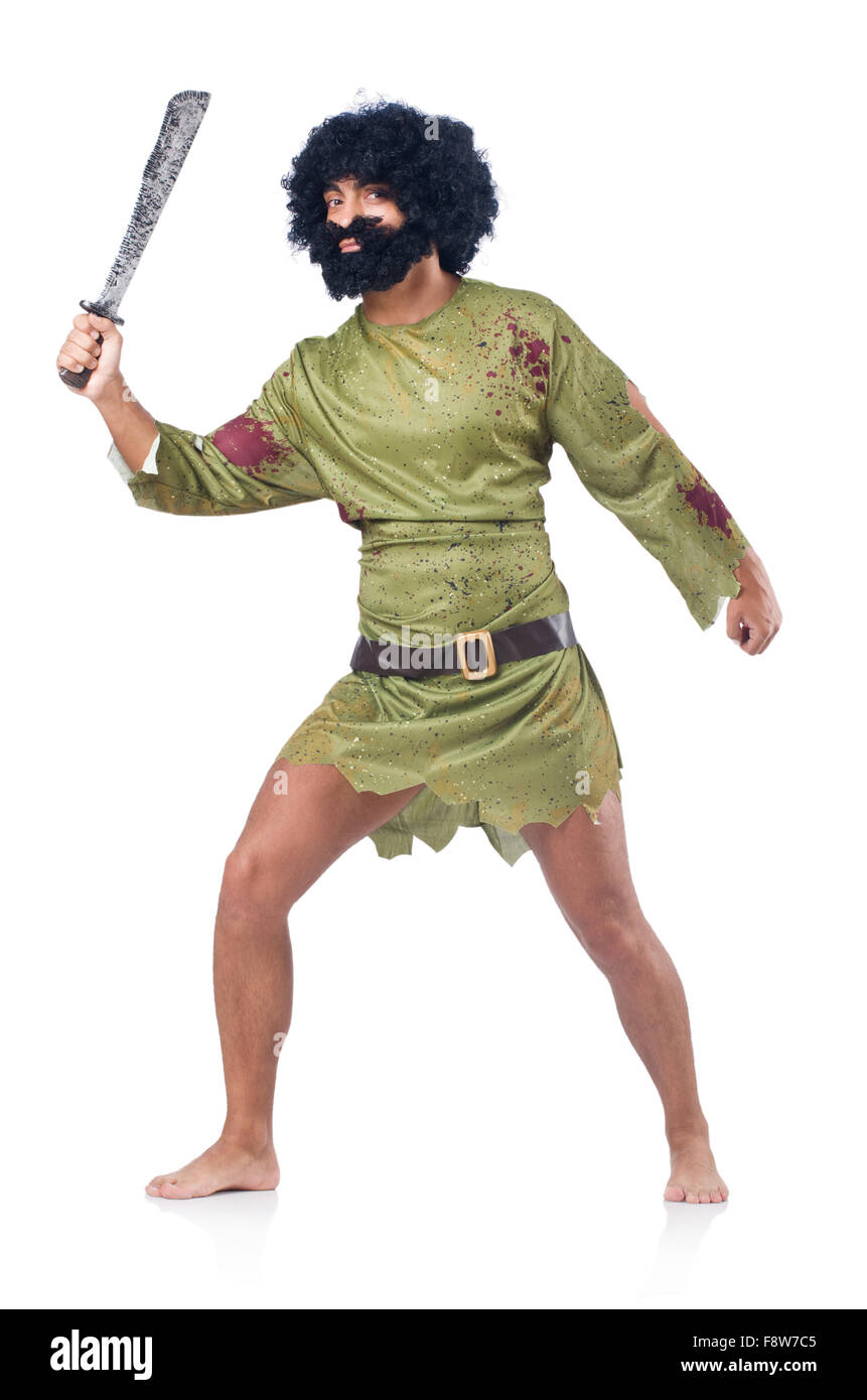 Savage man isolated on white Stock Photo - Alamy