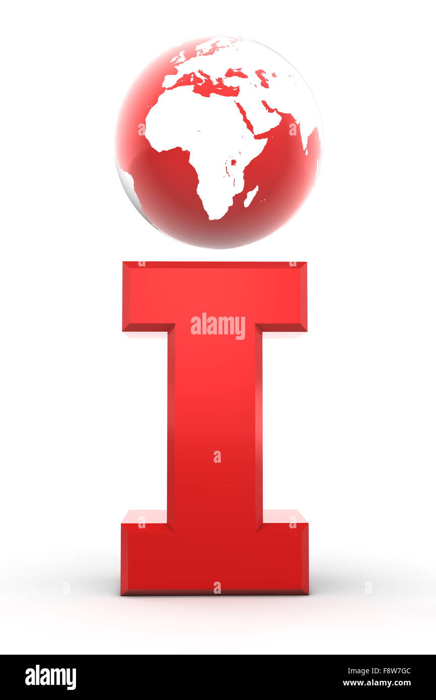 Information I in Red with a Globe Stock Photo - Alamy