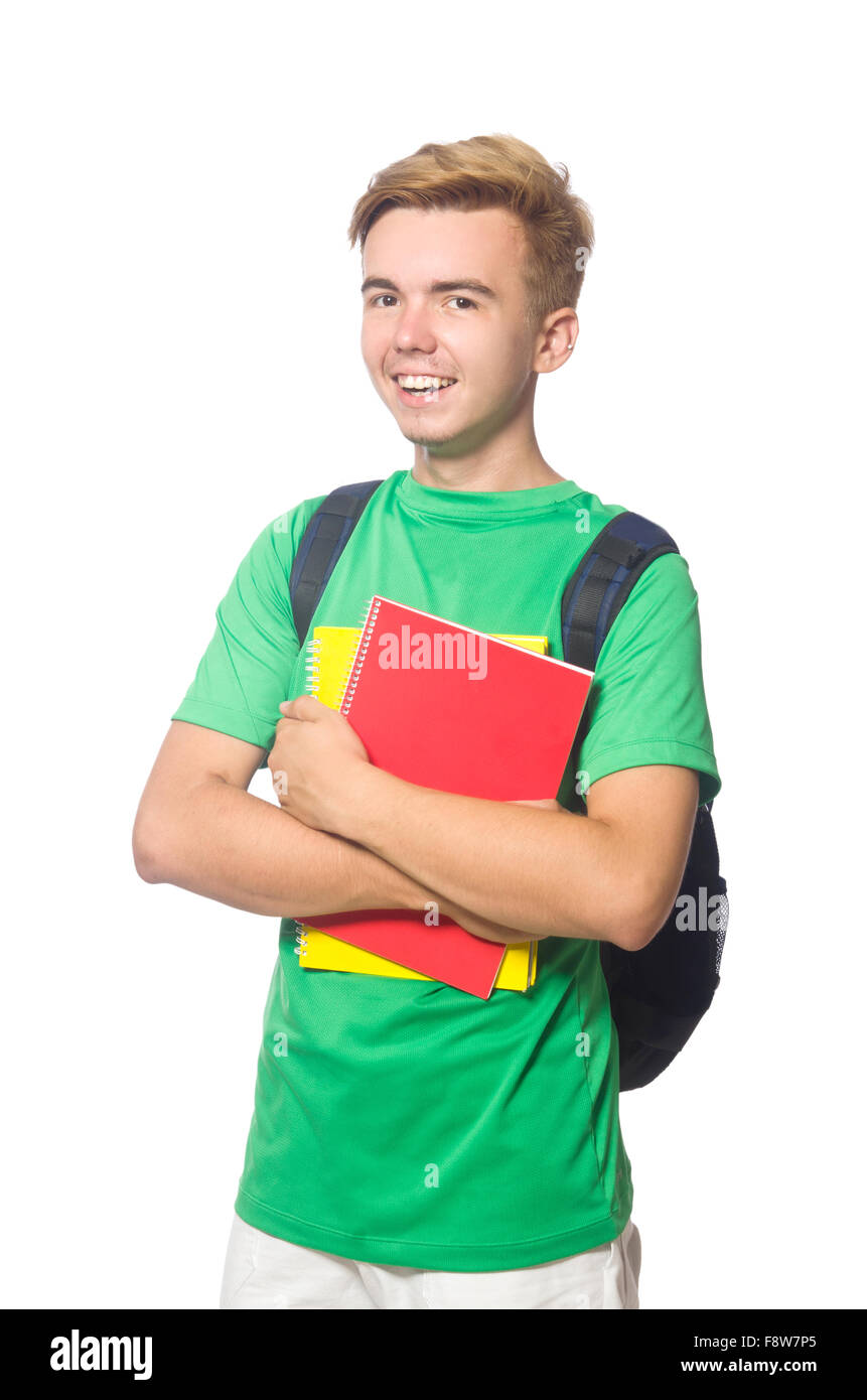 Student with textbooks isolated on the white Stock Photo - Alamy
