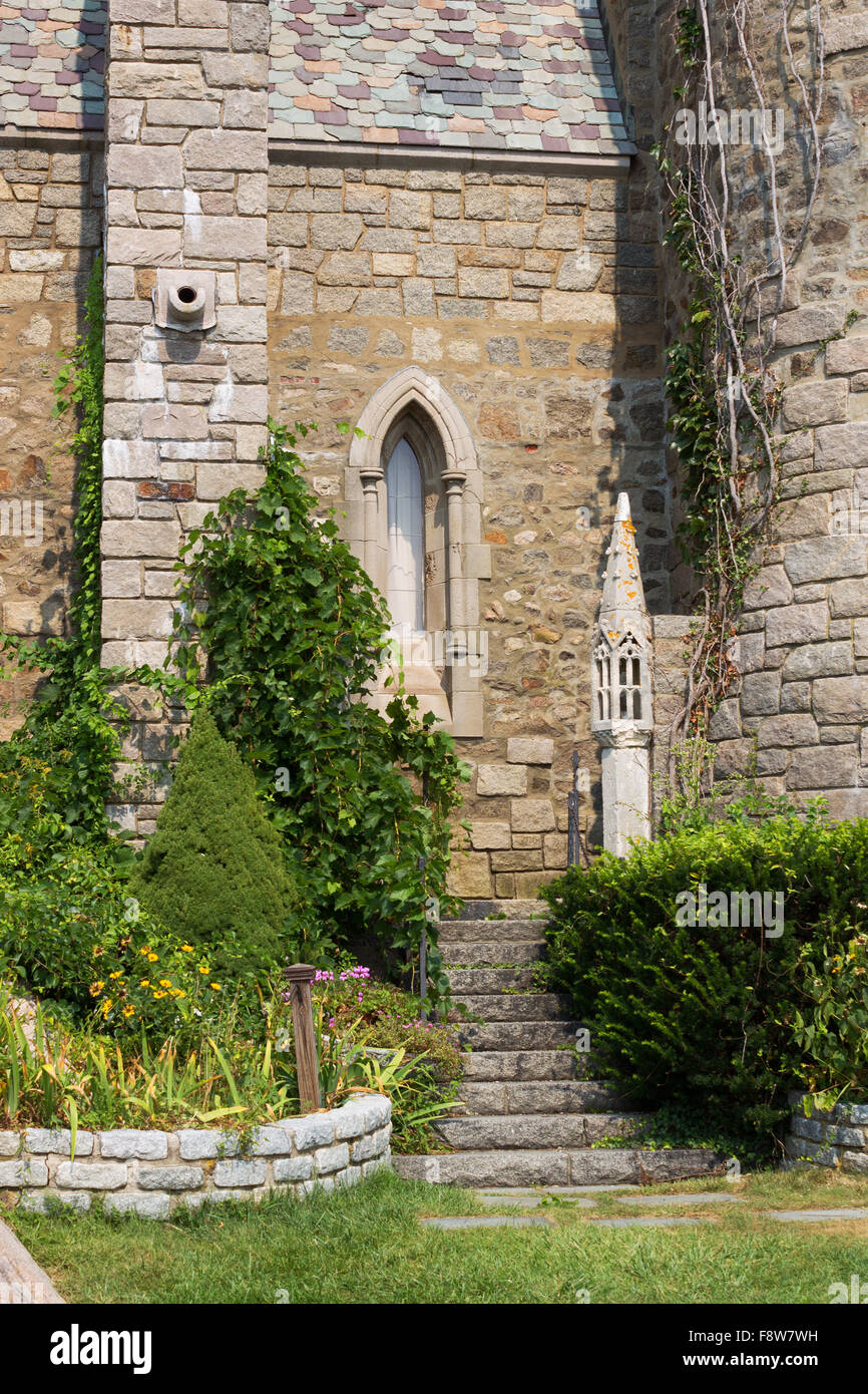Wall of ancient castle with stairs and window vertical Stock Photo - Alamy
