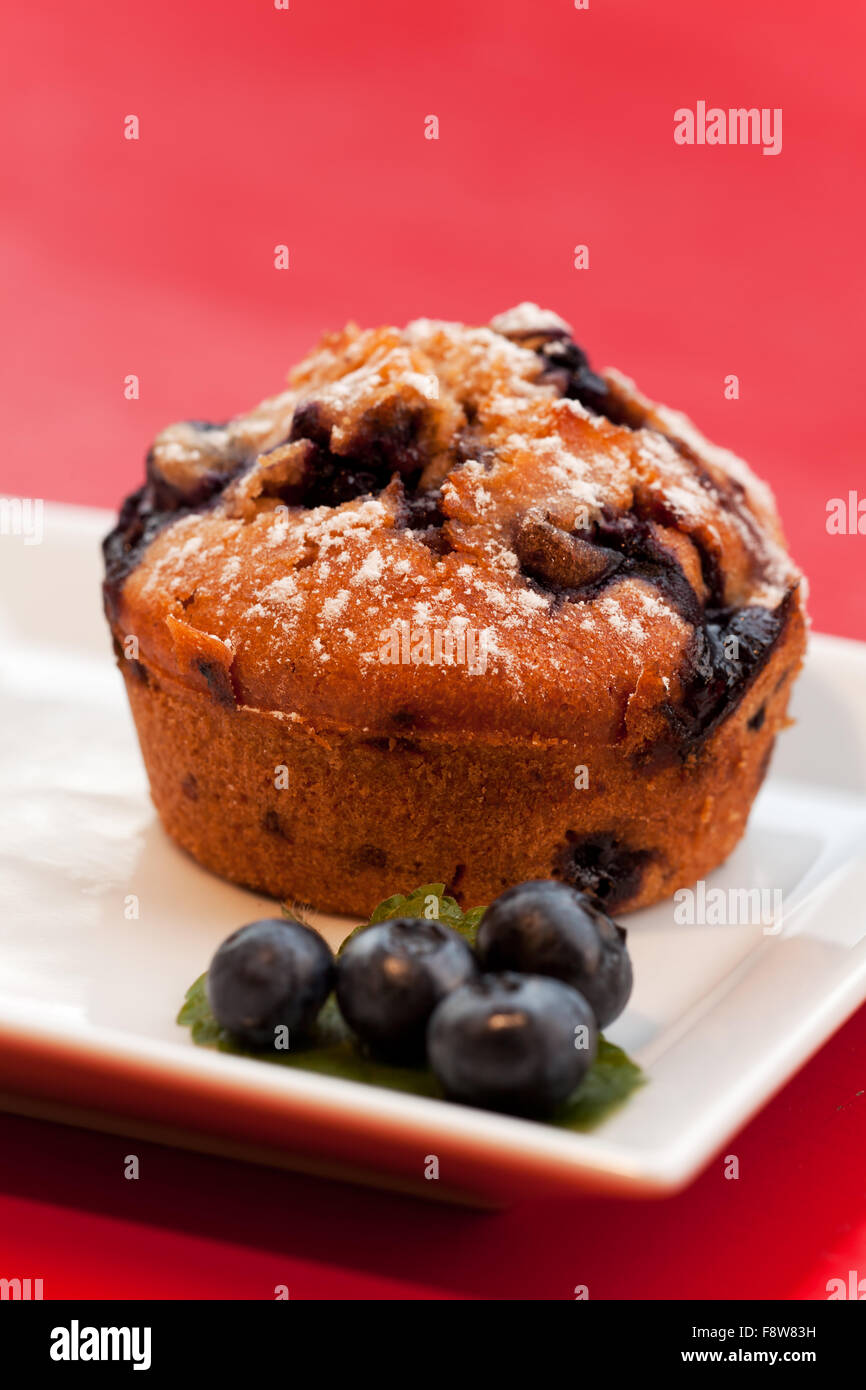 blueberry muffin on a square plate Stock Photo - Alamy