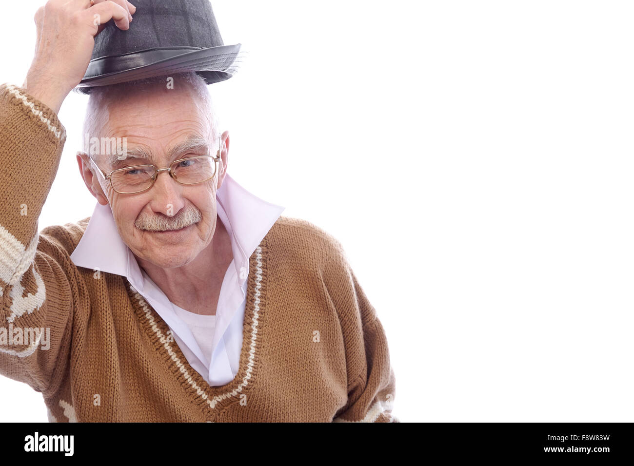 Cute grandpa makes greeting Stock Photo - Alamy