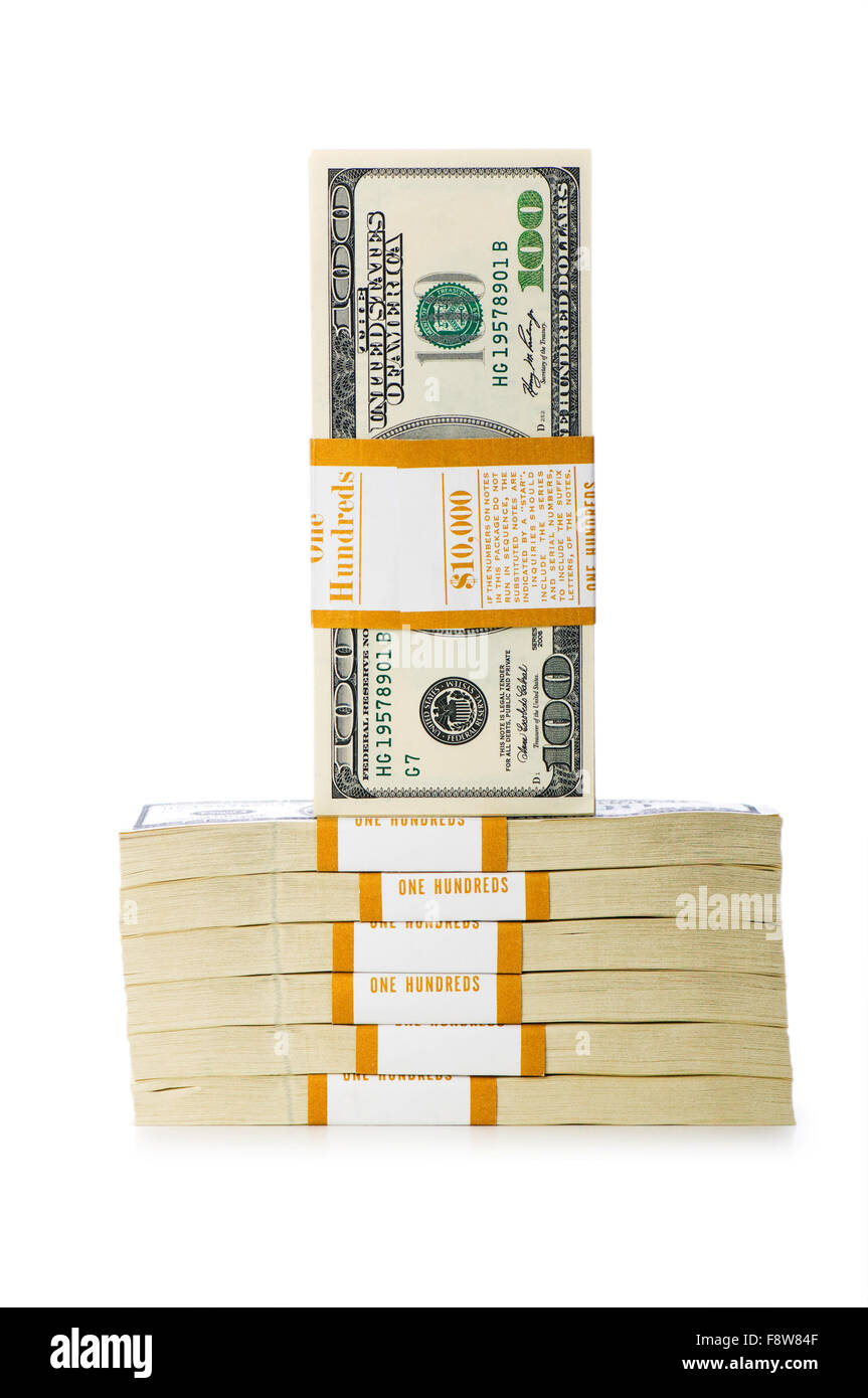Stack of dollars isolated on the white Stock Photo - Alamy