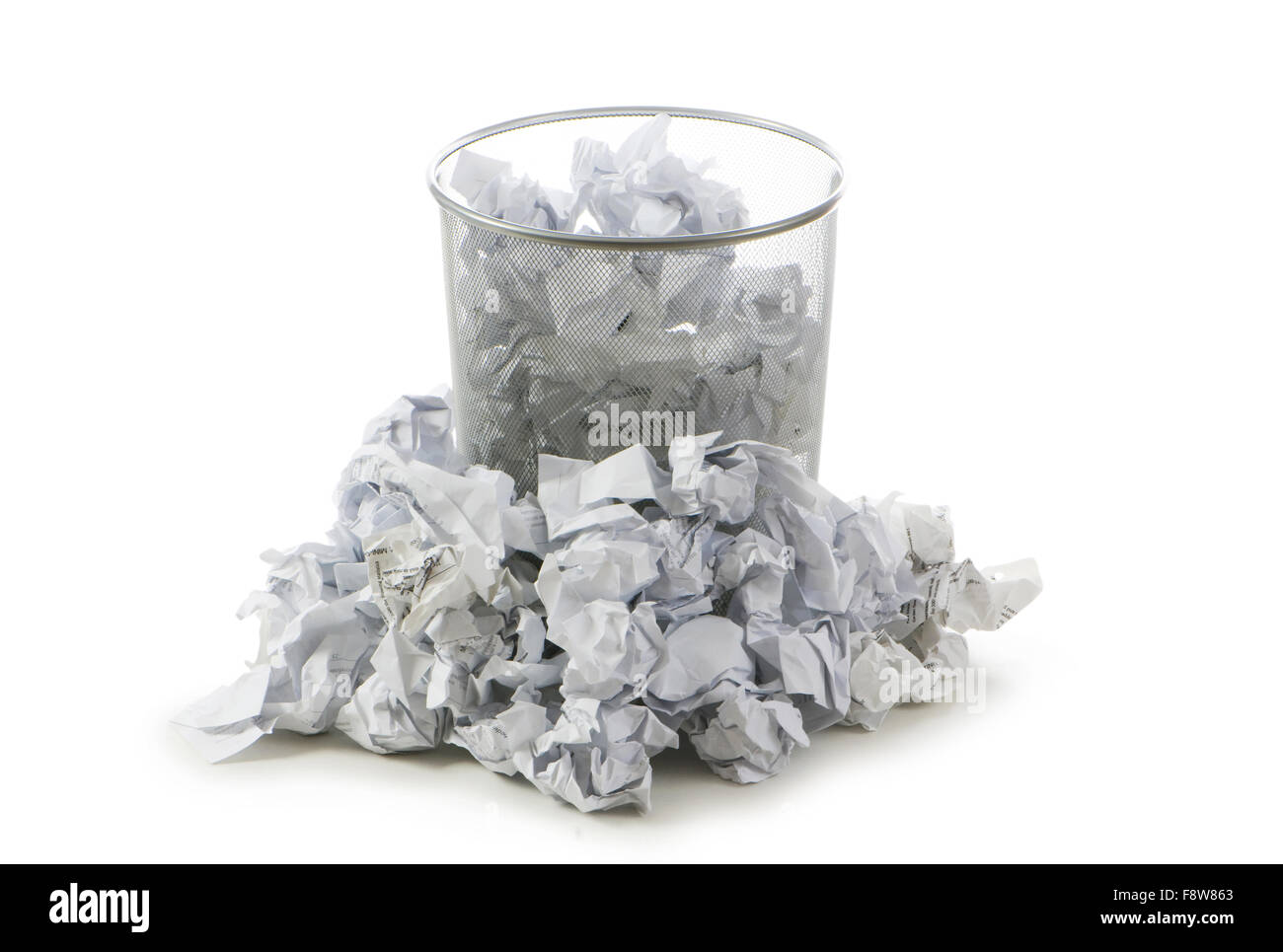 Garbage bin with paper waste isolated on white Stock Photo - Alamy