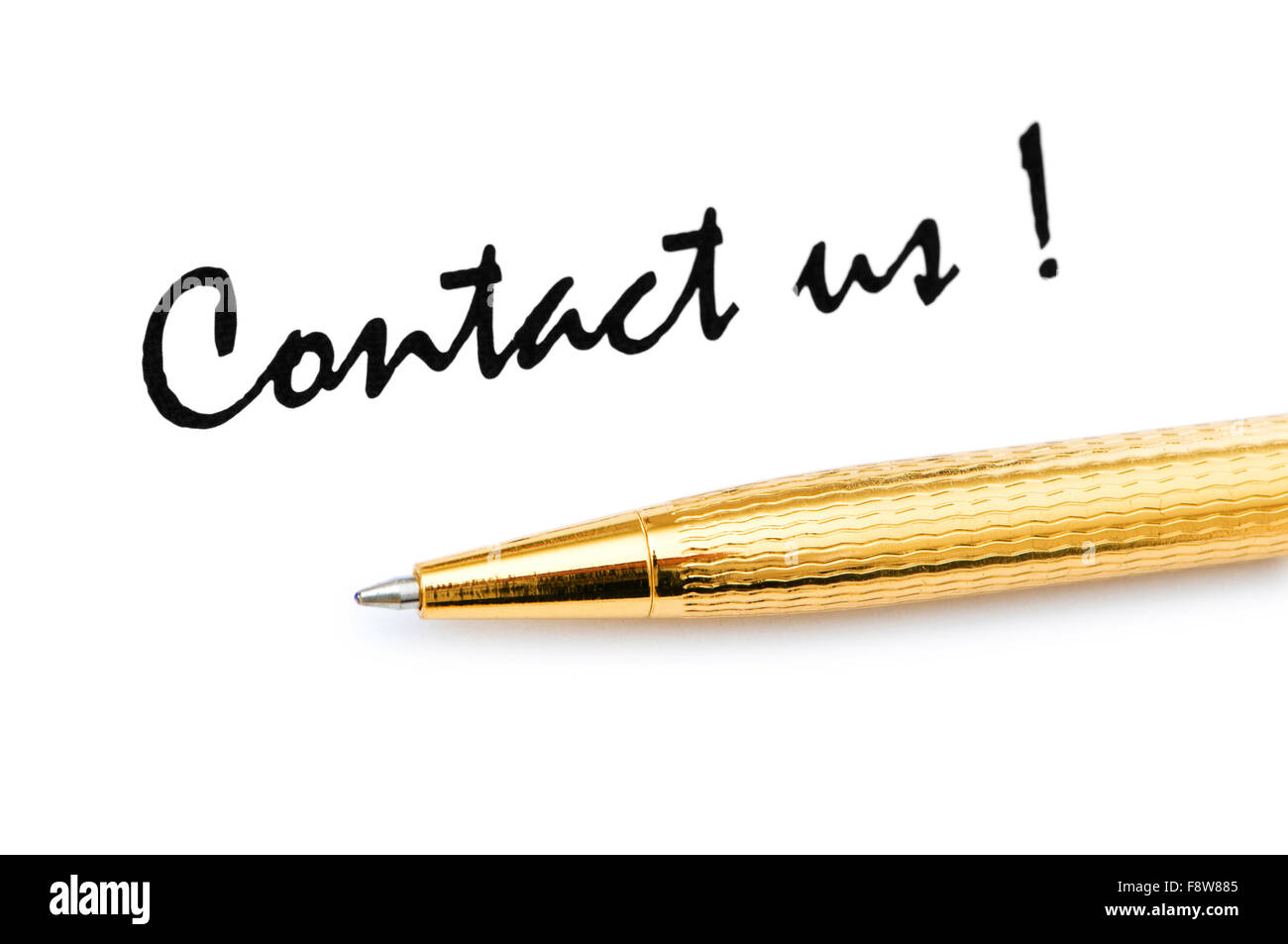 Pen and contact us message on white Stock Photo - Alamy