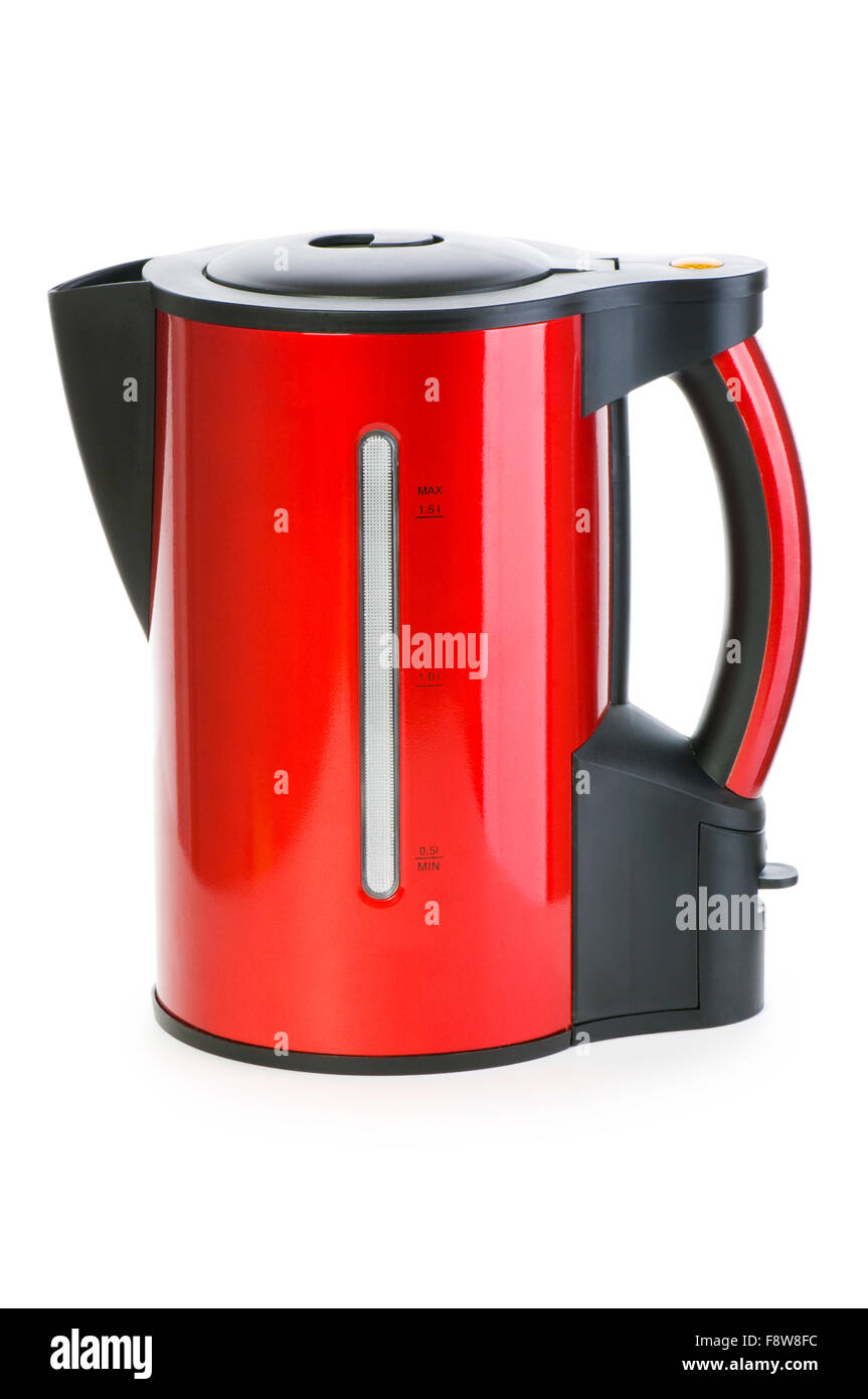 Red electrical kettle isolated on white Stock Photo - Alamy