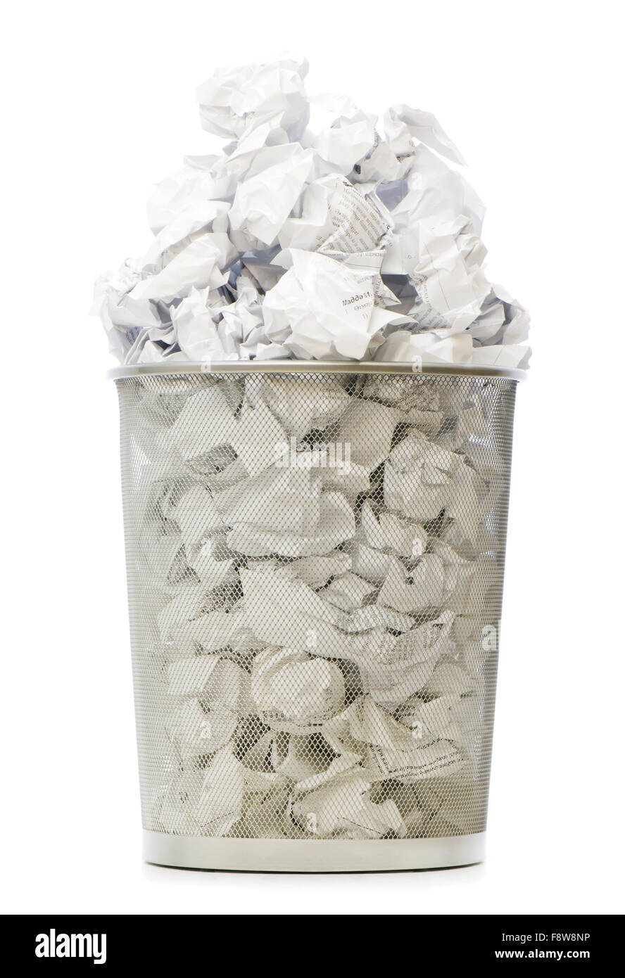 Garbage bin with paper waste isolated on white Stock Photo - Alamy