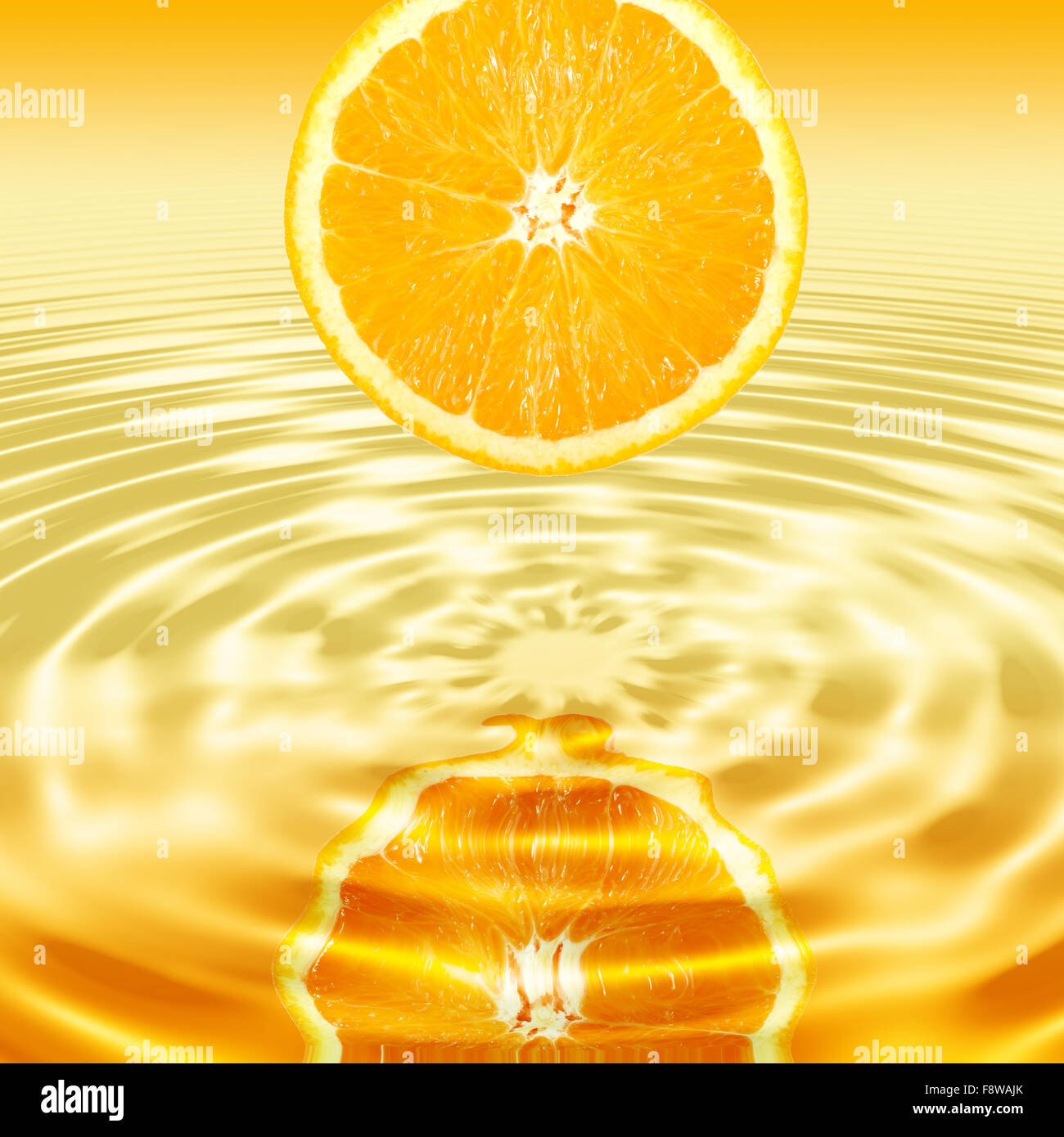 Reflection a single cross section of orange Stock Photo - Alamy