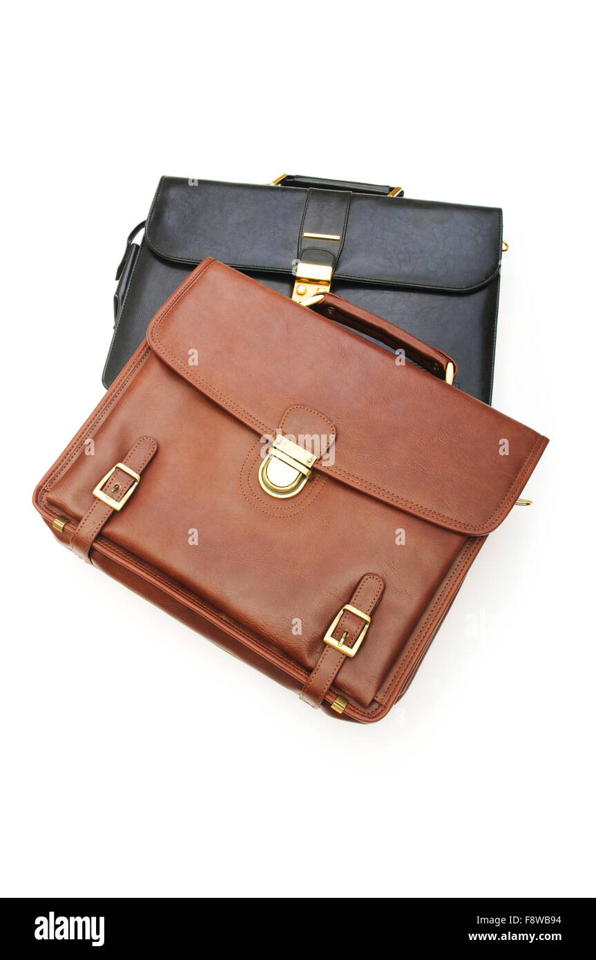 Two leather briefcases isolated on the white Stock Photo - Alamy
