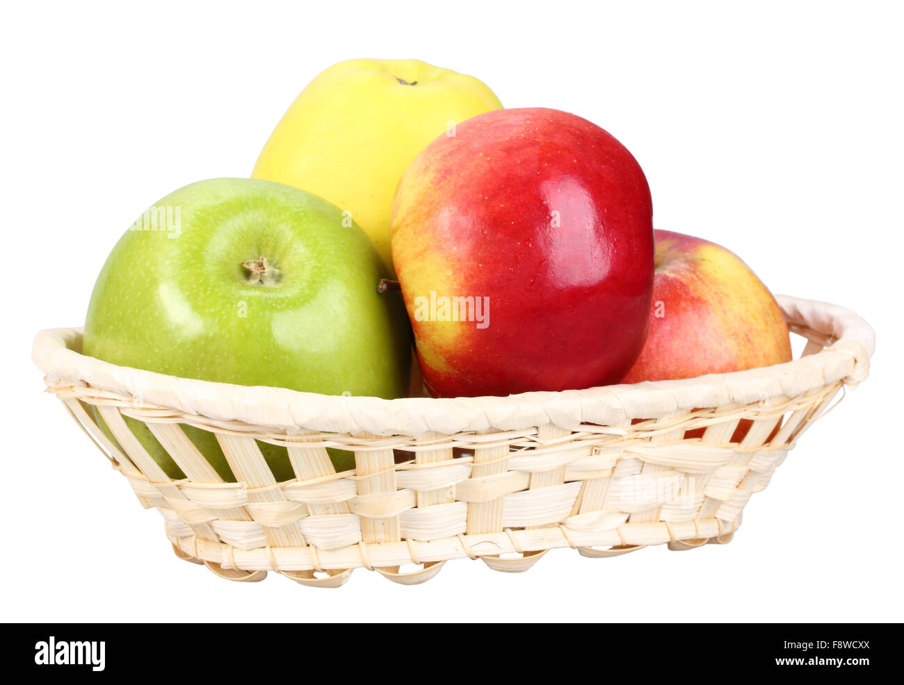 Four apples in basket Stock Photo - Alamy