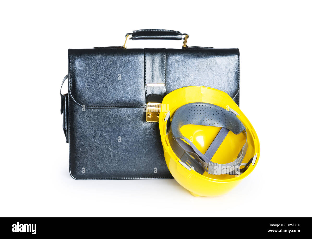 Construction concept - case and hard hat isolated on white Stock Photo ...