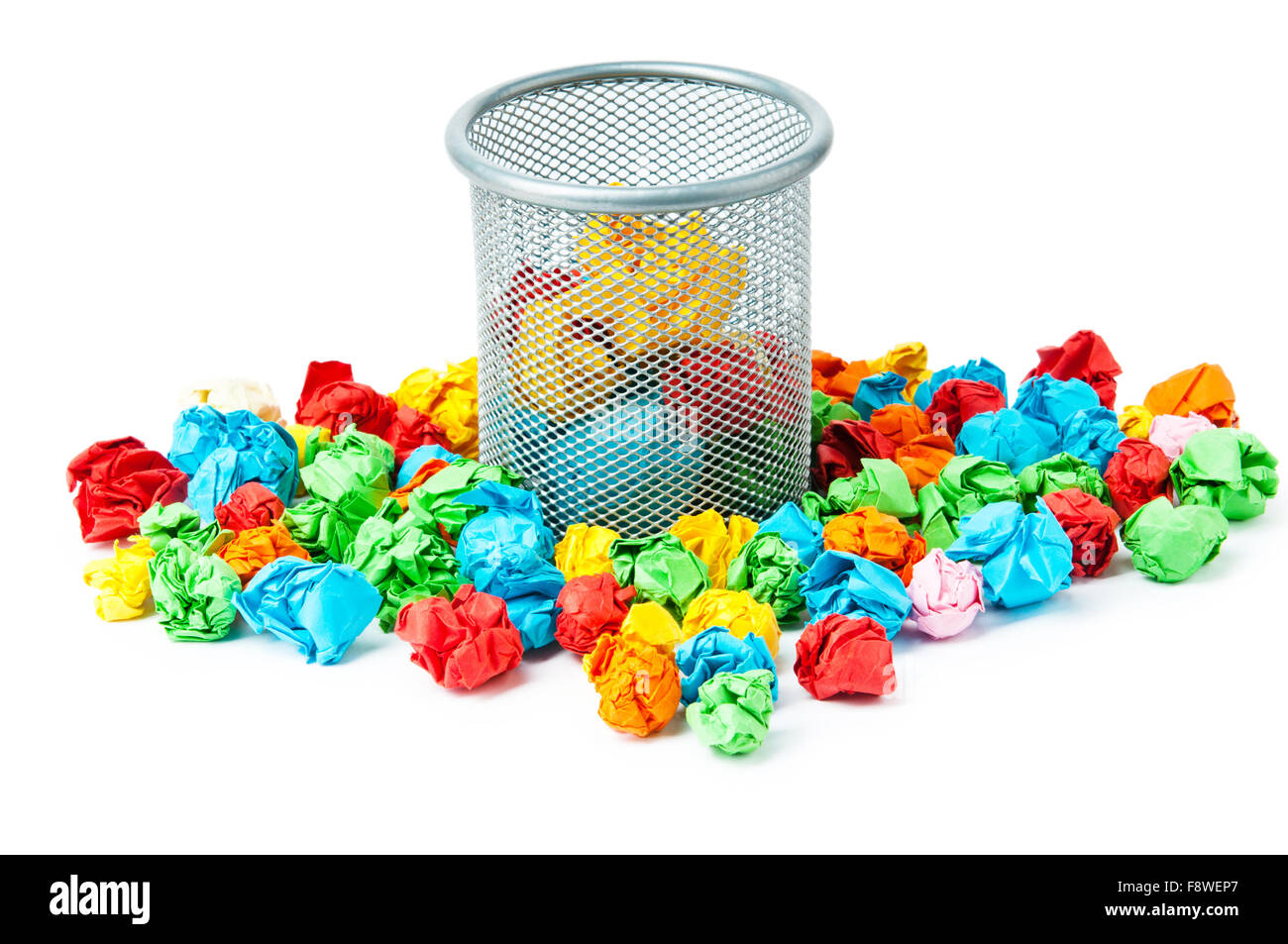 Garbage bin with paper waste isolated on white Stock Photo - Alamy