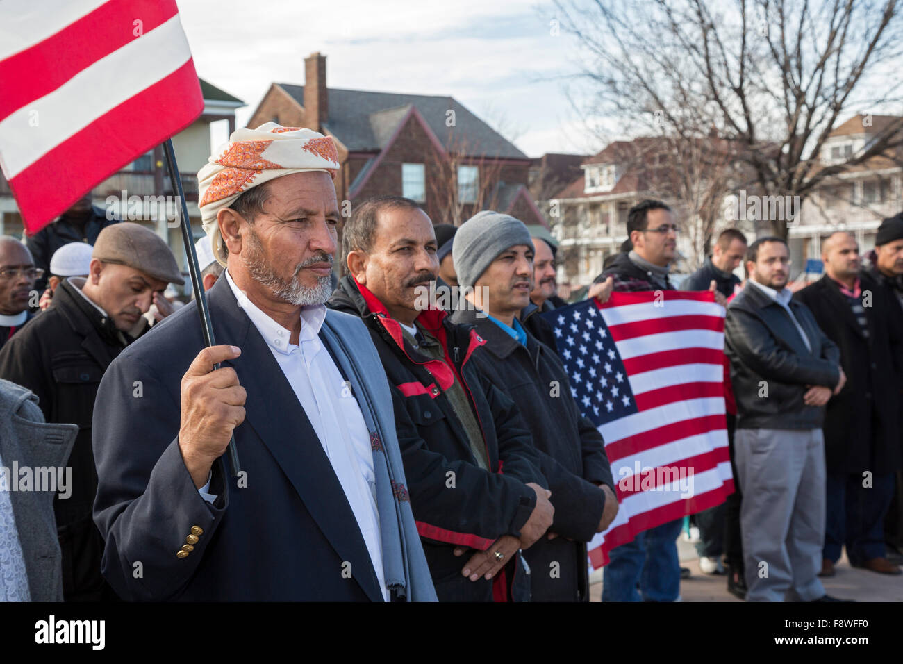 Hamtramck, Michigan USA. 11th December 2015. Muslims rally at Hamtramck ...
