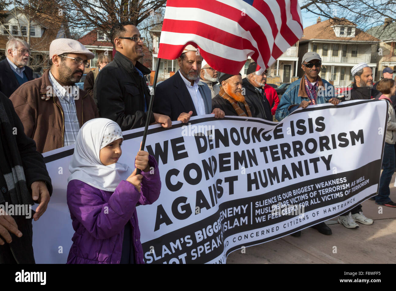 Hamtramck, Michigan USA. 11th December 2015. Muslims rally at Hamtramck ...