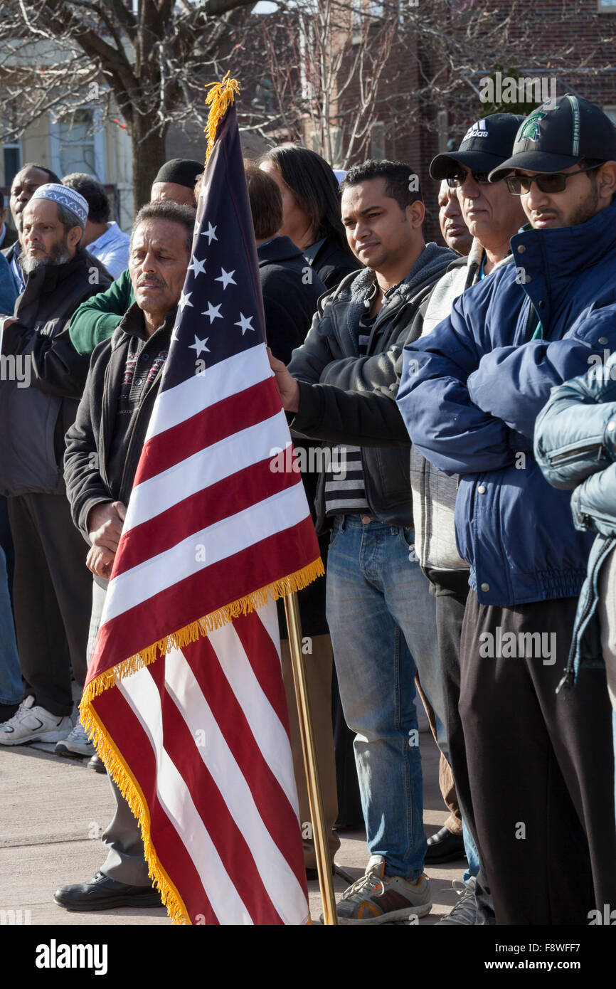 Hamtramck, Michigan USA. 11th December 2015. Muslims rally at Hamtramck ...