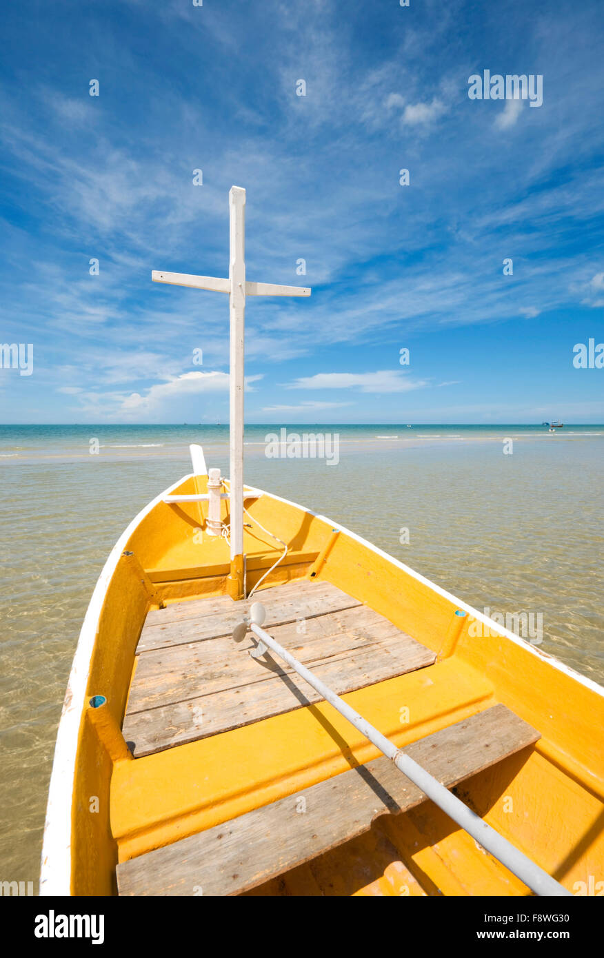 White and Yellow Fishing Boat Stock Photo - Alamy