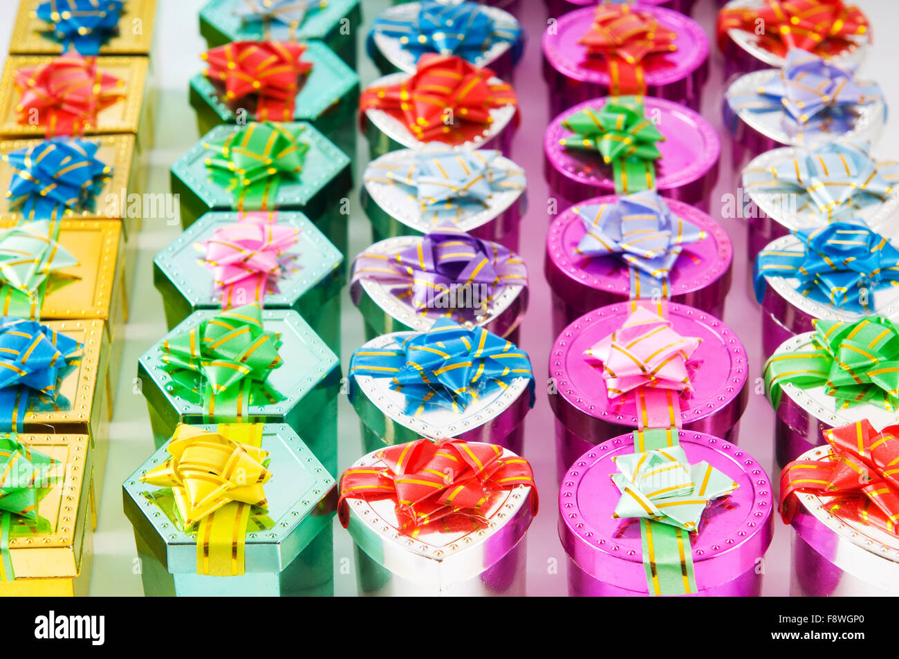 Many colourful gift boxes Stock Photo - Alamy