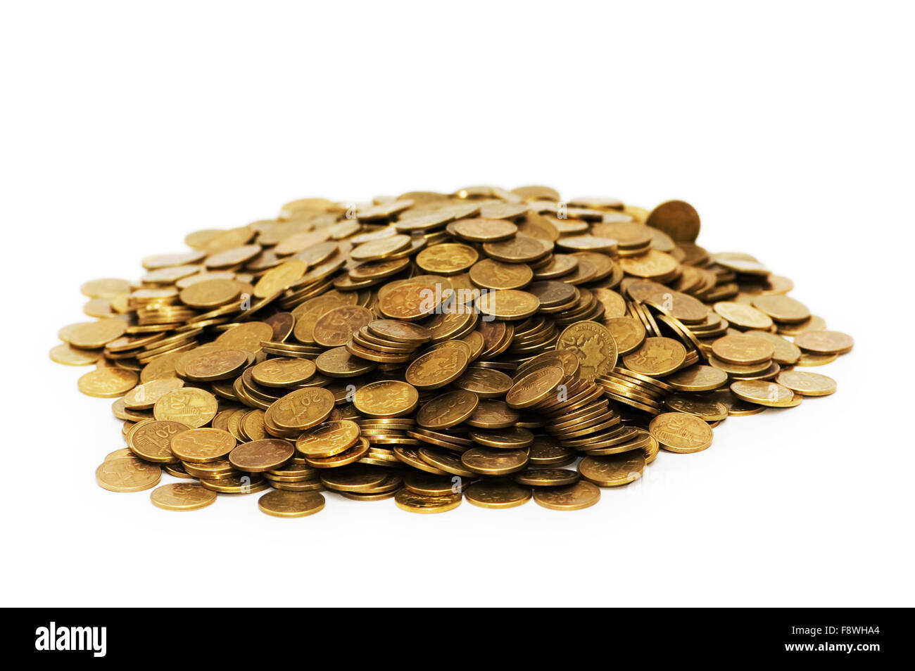 Pile of golden coins isolated on white Stock Photo - Alamy