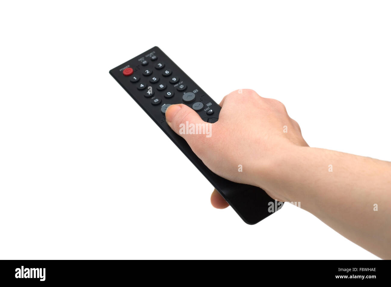 Hand with remote control isolated on white Stock Photo - Alamy