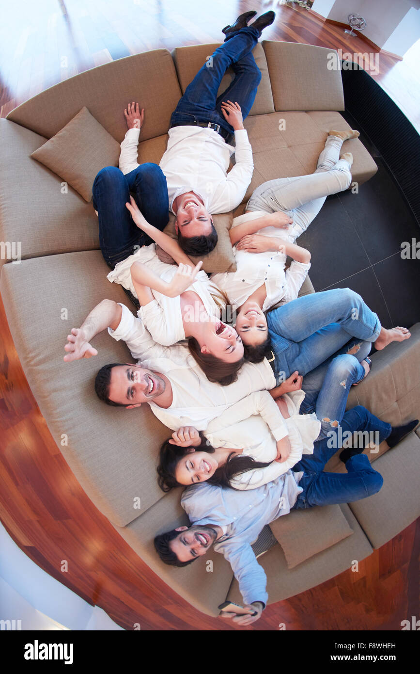 portrait of happy young group of friends get releax and have fun at ...