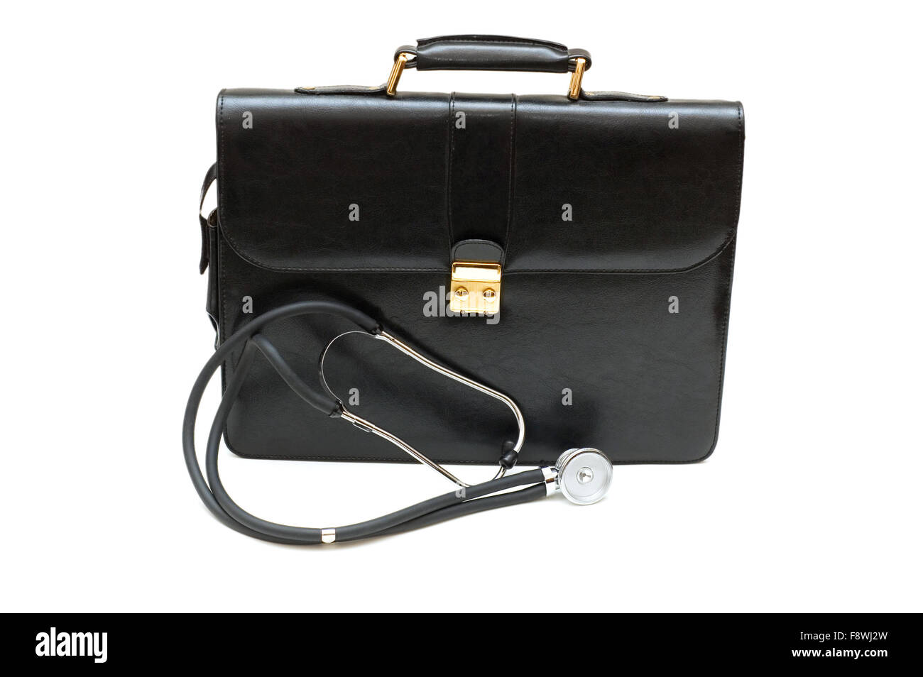 Doctors' case with stethoscope isolated on white Stock Photo - Alamy