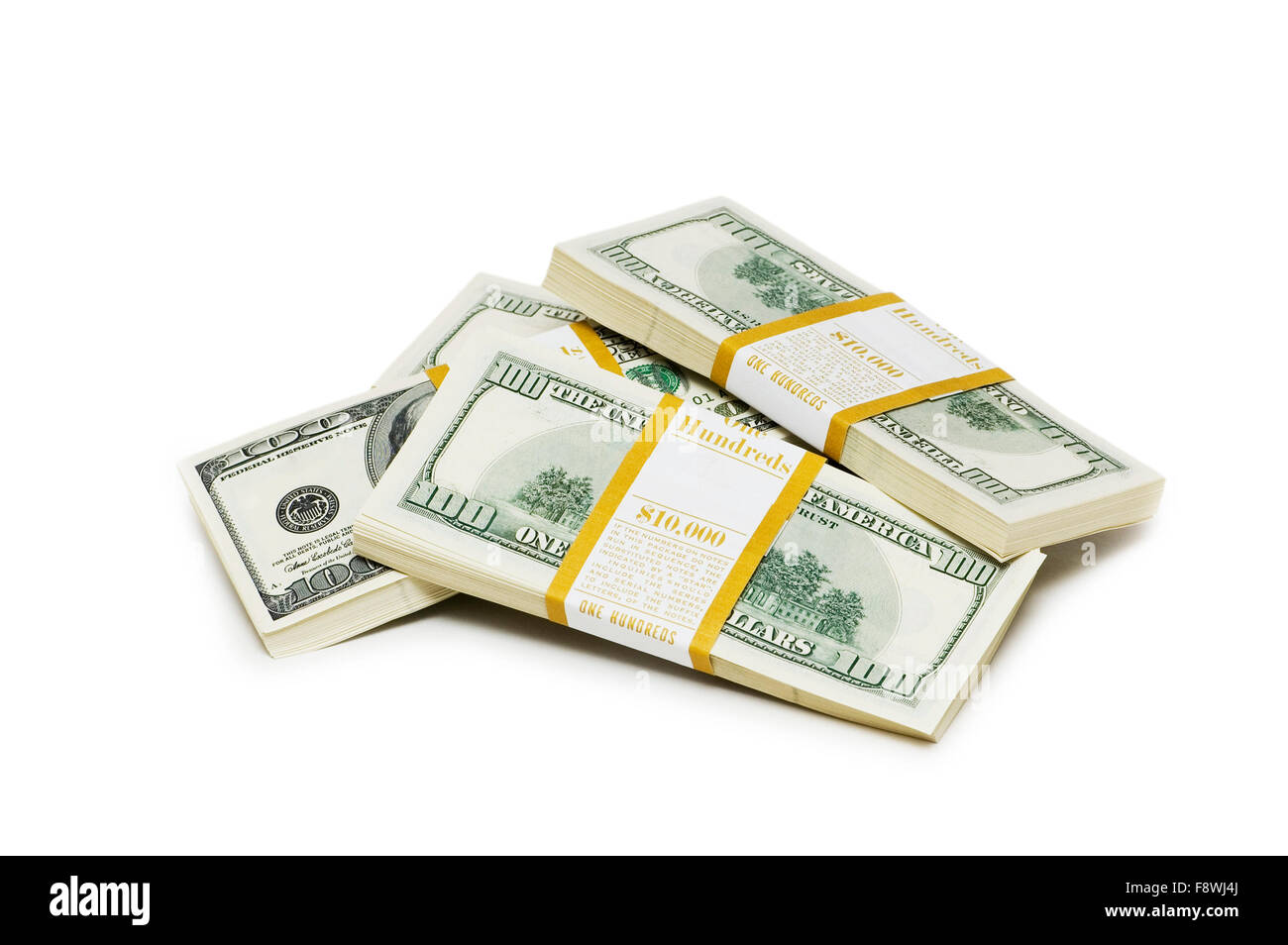 Ten thousand dollar stacks on the white Stock Photo - Alamy