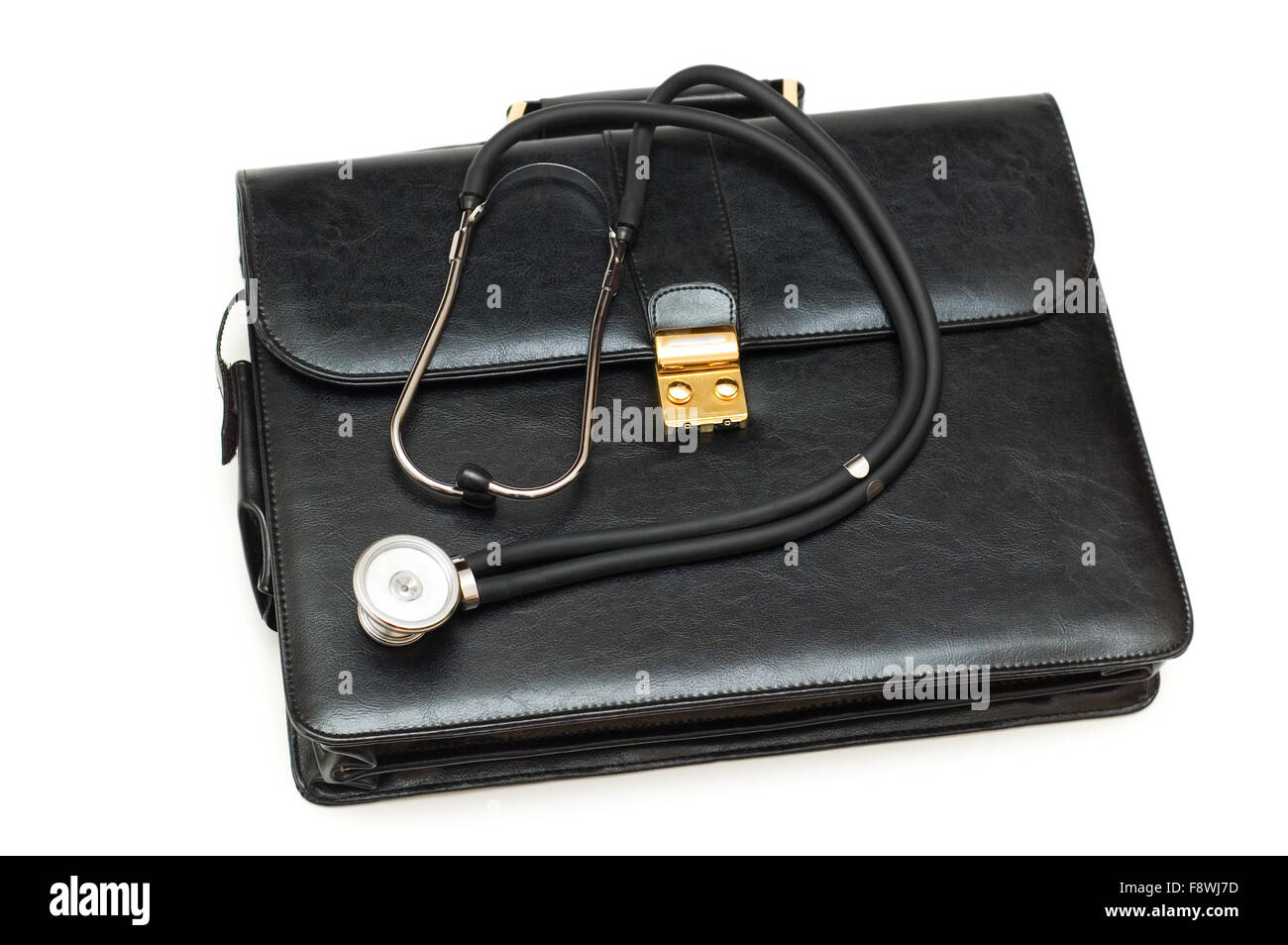 Doctors' case with stethoscope isolated on white Stock Photo - Alamy