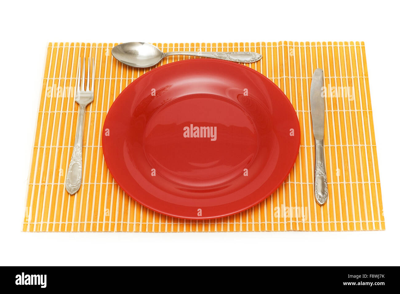 Set of table utensils in the plate isolated on white Stock Photo - Alamy