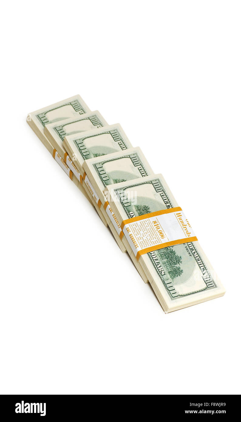 Ten thousand dollar stacks on the white Stock Photo - Alamy