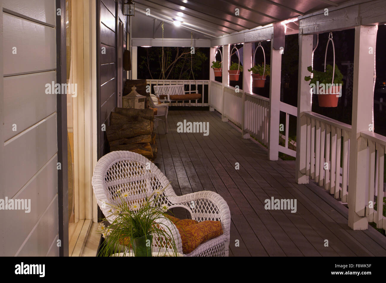 Country Front Porch at night horizontal Stock Photo - Alamy
