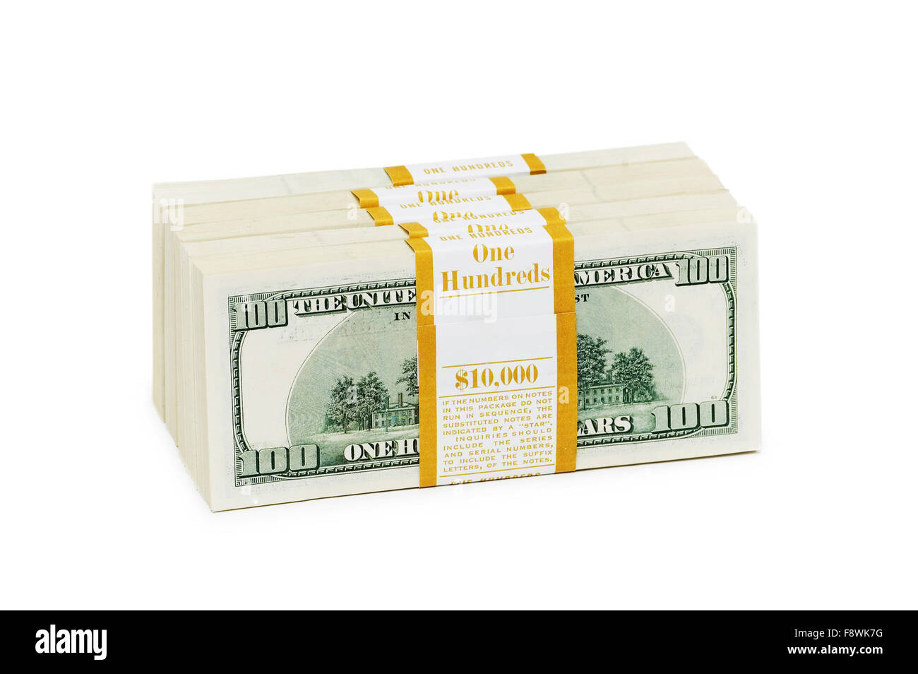 Ten thousand dollar stacks on the white Stock Photo - Alamy