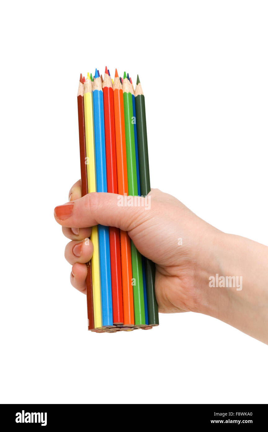 Hand holding pencils isolated on the white Stock Photo - Alamy