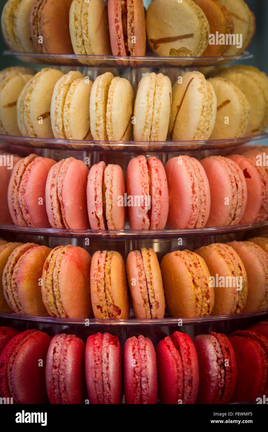 traditional french colorful macarons in a rows in a box Stock Photo - Alamy