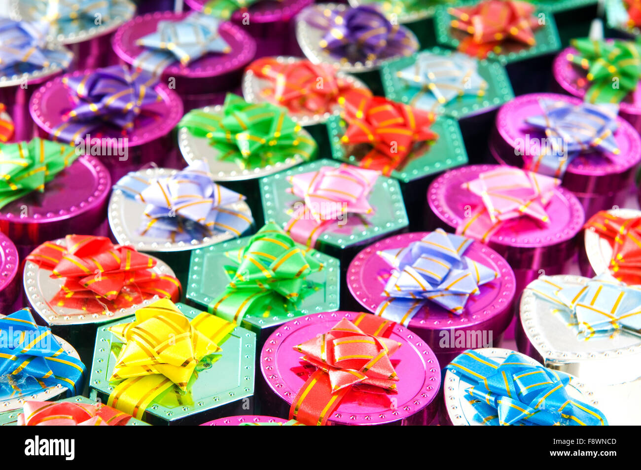 Many colourful gift boxes Stock Photo - Alamy