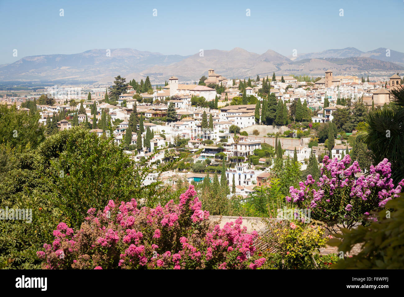Spain, Andalusia Region, Granada town panorama from Alhambra viewpoint ...