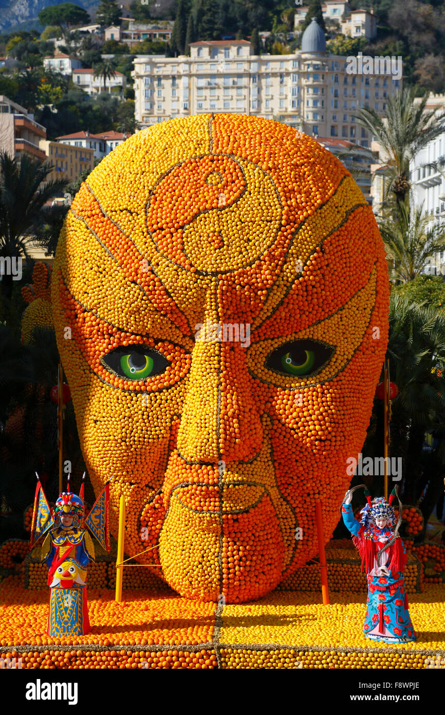82nd Lemon Festival, Fête du Citron, Chinese mask, face made of lemons ...