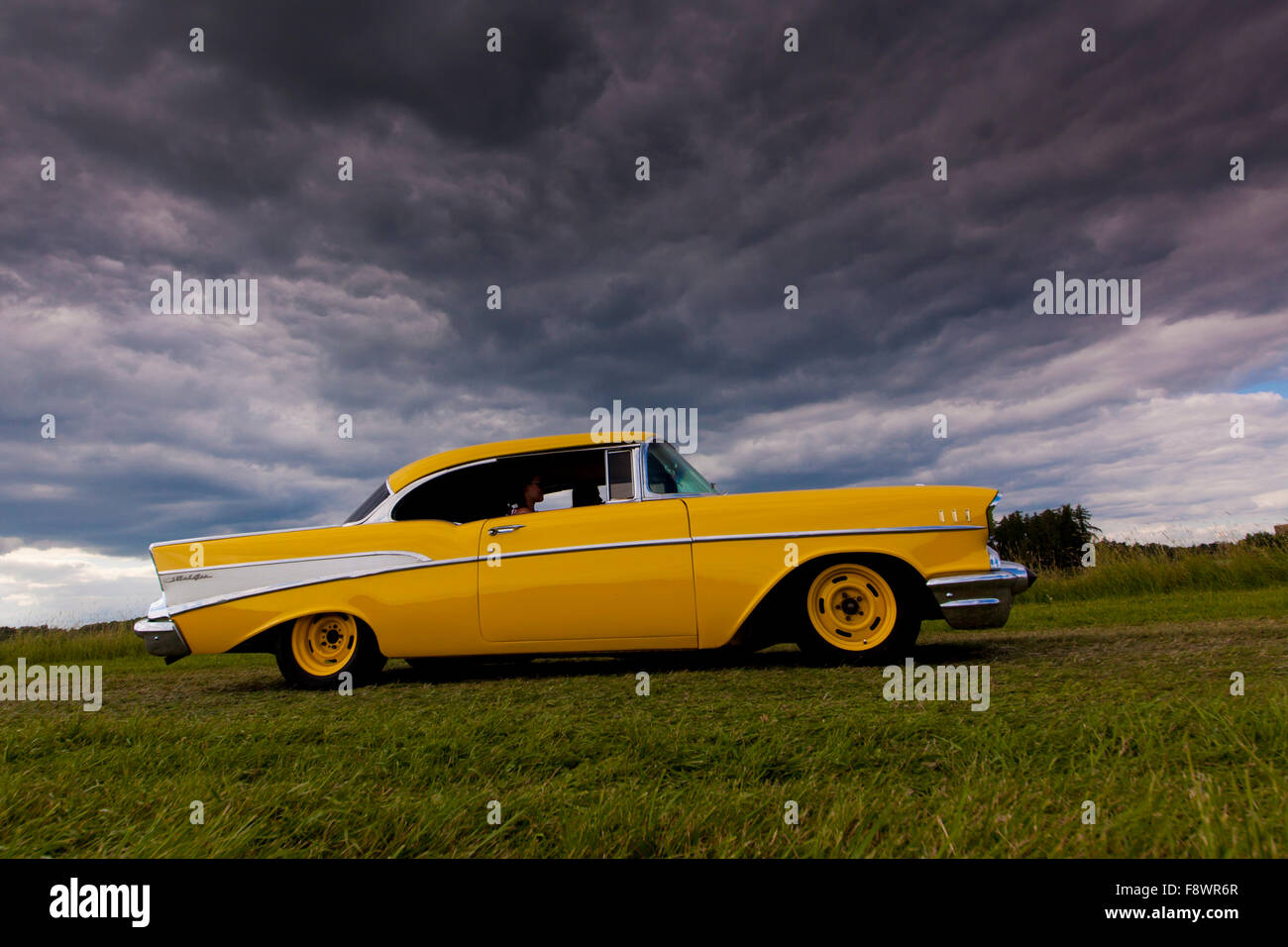 Yellow American classic car, Power Meet oldtimer meeting, Västerås ...