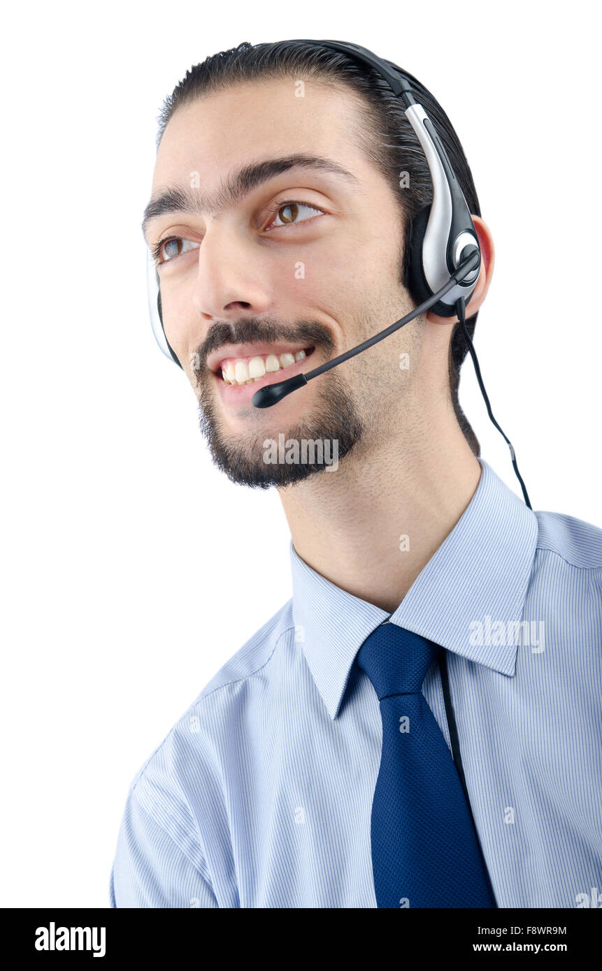 Call center operator with headset Stock Photo - Alamy
